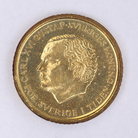 A 10-krona coin, reverse stamp, Carl XVI Gustaf, 1991. Coins, Medals ...