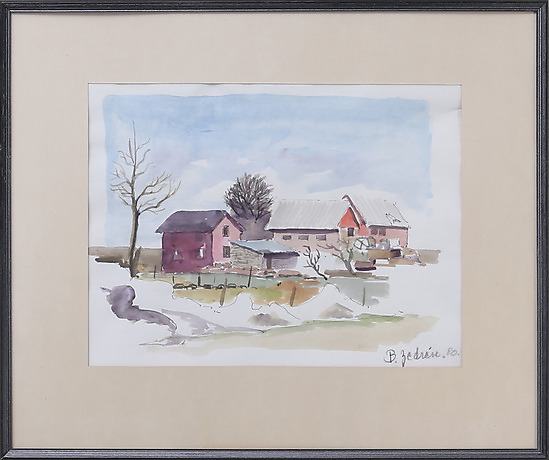BERT ZEDRÉN. House in the country, watercolour, signed "B.Zedren.80 ...