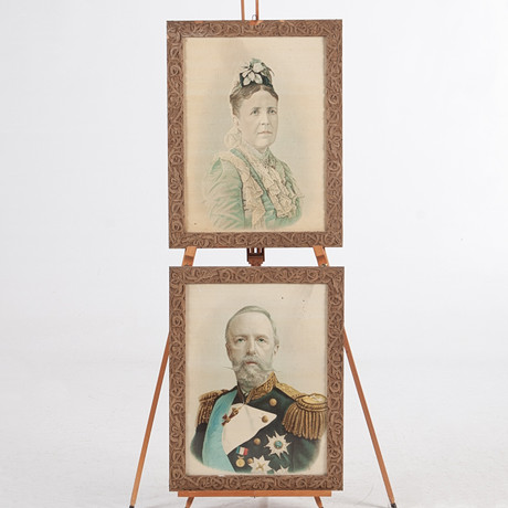 PORTRÄTT. 2 st, kung Oscar II och drottning Sophia, tryck. Konst ...