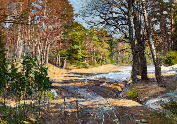 ELSA SCHULTZ MOBERGER (1879-1978): Solbelyst vårvinterdag, signerad ...