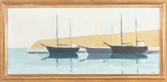 GUSTAV ARNE. Skutor i hamn, olja på duk. Konst - Måleri - Auctionet