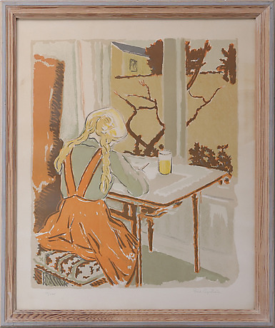 ERIK BYSTRÖM. The girl at the window, color lithograph, numbered 58/260 ...