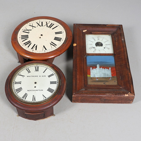 TWO LATE 19TH CENTURY MAHOGANY WALL CLOCK CASES (NO MOVEMENTS). Clocks ...