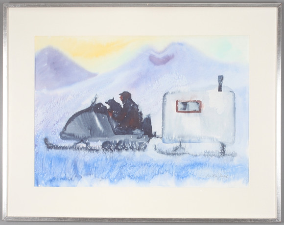 ERIKA JUHL. Snöskoter med ark, akvarell, signerad. Konst - Måleri ...