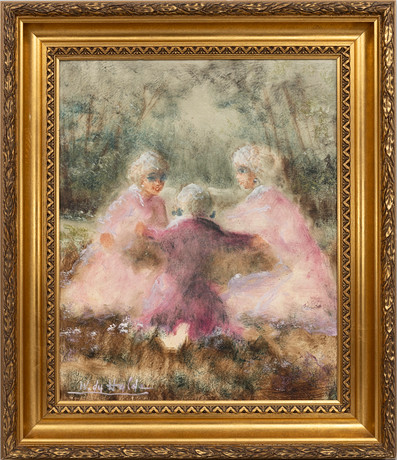 WALTER DU HALDE. composition with women and a child in the greenery ...