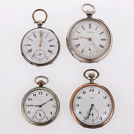 POCKET WATCH, 4 pcs, Waltham, silver, Wyler, Tavannes etc. Clocks ...