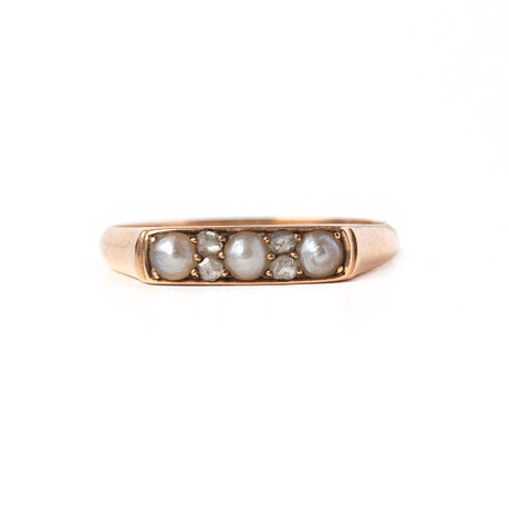 RING, 14K gold with rose cut diamonds and probably oriental pearls ...