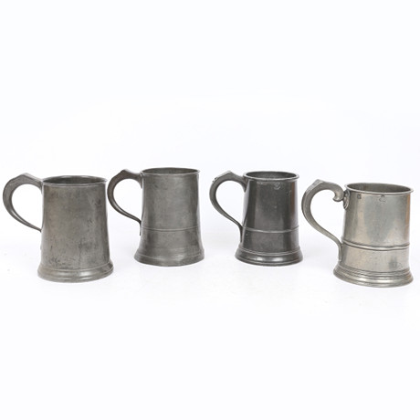 FOUR 19TH CENTURY PEWTER QUART TANKARDS (4). Silver & Metals - Pewter ...