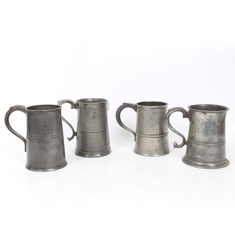 FOUR 19TH CENTURY PEWTER QUART TANKARDS (4). Silver & Metals - Pewter ...