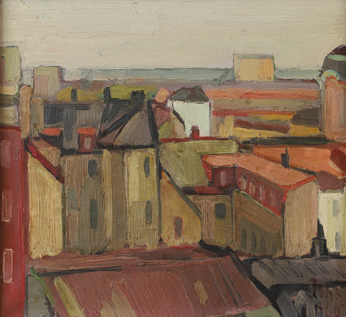 GUNNAR JONN. Rooftop, oil on canvas, signed Jonn. Art - Paintings ...