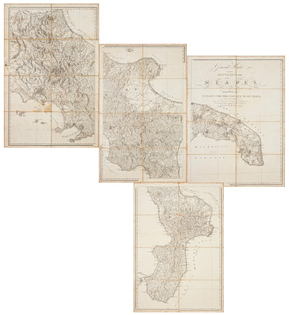 LARGE MAP OF THE KINGDOM OF NAPLES, c. 1800, in marbled houses. Books ...