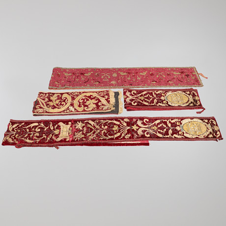 FOUR 19TH CENTURY FLORENTINE INSPIRED RED VELVET TABLE RUNNERS. Carpets ...