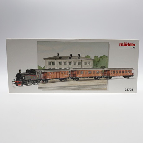MARKLIN. Swedish set, 1 steam locomotive and 3 wagons, delta digialt ...