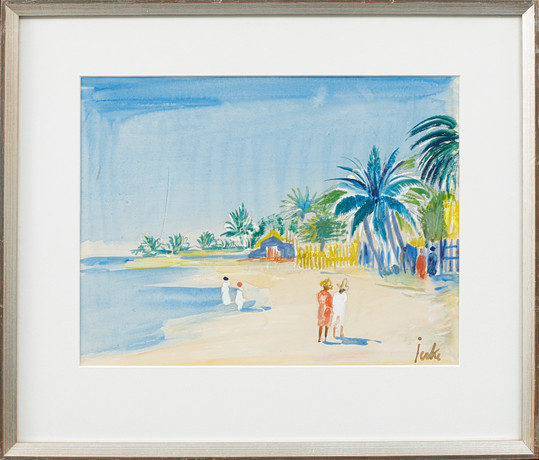 ERIK JERKEN. Strandbild, akvarell, signerad. Konst - Måleri - Auctionet