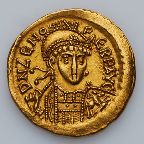 GOLD COIN, Zeno, Byzantine Emperor 474-475 and 476-491, solidus, minted ...