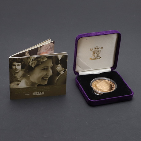 A QUEEN ELIZABETH II EIGHTIETH BIRTHDAY GOLD PROOF CROWN, 2006. Coins ...
