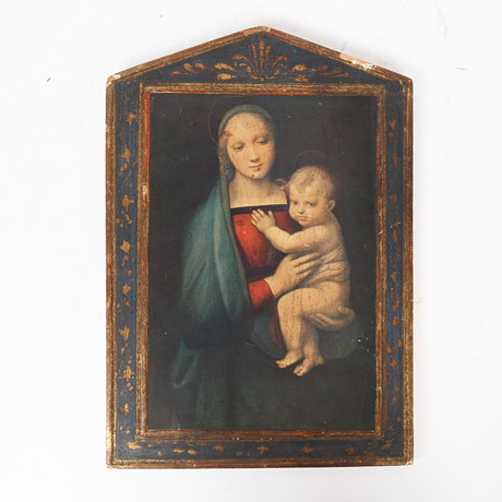 EN IKON SOM FÖRESTÄLLER MARIA OCH JESUS. Konst - Måleri - Auctionet