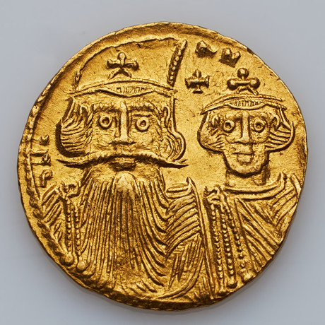 GOLD COIN, Constantine II Byzantine Emperor 641-668, with Constantine ...