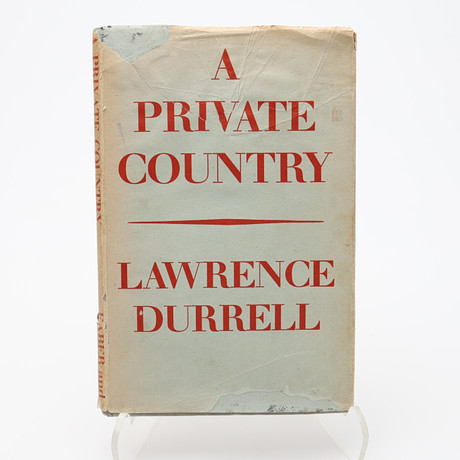 LAWRENCE DURRELL'S DEBUT A PRIVATE COUNTRY IN THE FIRST EDITION IN 1943 WITH A PASTED PRINTED ...