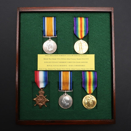 A FIRST WORLD WAR PAIR AND CASUALTY TRIO TO THE SHINNIE FAMILY. Coins ...