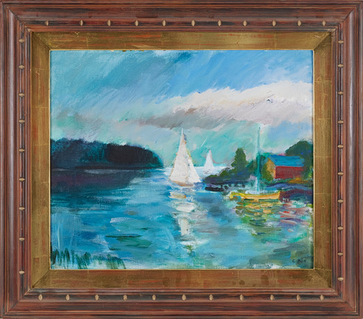 CARL KÖHLER (SVERIGE, 1919-2006). Kustbild med segelbåtar, olja på duk. Konst - Måleri - Auctionet