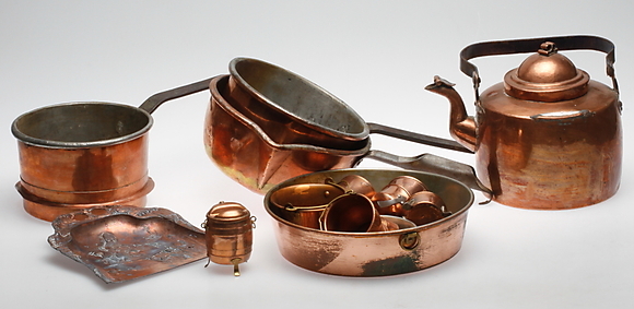 COPPER OBJECTS, 16 pieces. Including miniatures, 18/1900s. Silver ...