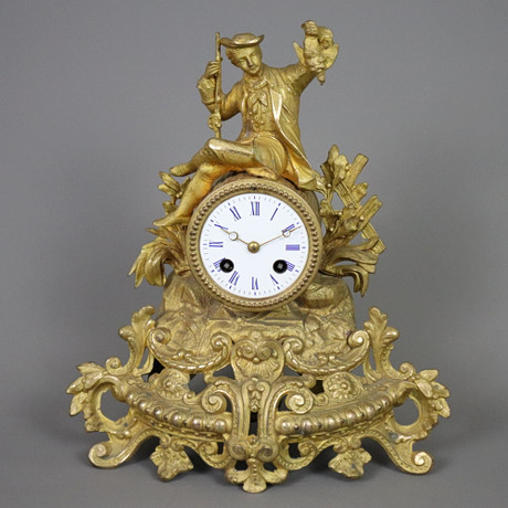 French fireplace clock - 2. 2nd half of the 19th century, gold-plated ...