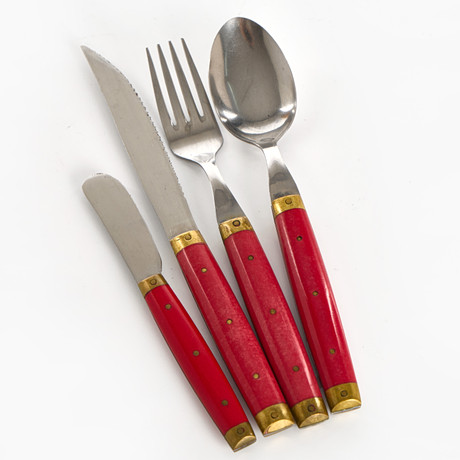 FOOD CUTLERY, 22 dlr, MELRON, Made in France, red handles, stainless ...