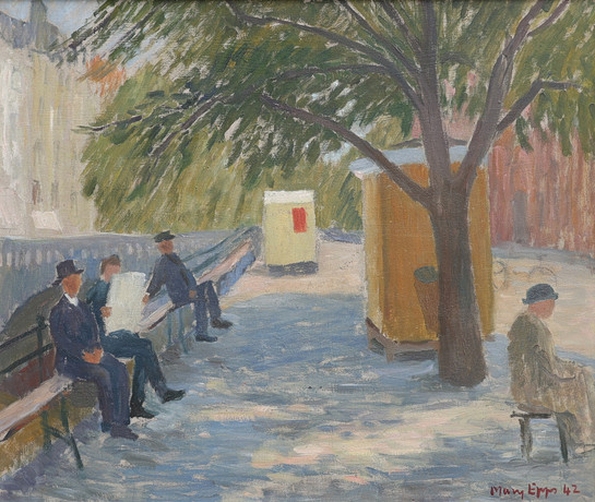 MARY EPPS. OIL ON PANEL, STREET SCENE, SIGNED AND DATED 1942. Art ...