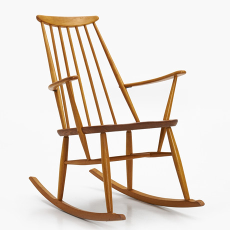 A 1950s/60s rocking chair, beech and oak, split back. Furniture ...