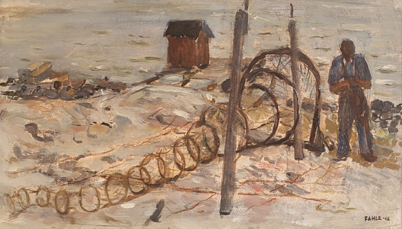 GUSTAF ADOLF FAHLE. Olja på duk, "På risgrundet Harstena", signerad -62 ...