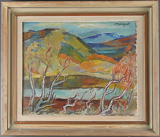 CARL MAGNUS LINDQVIST. Mountain landscape, oil on Board, signed. Art ...