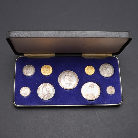 A QUEEN VICTORIA NINE COIN SPECIMEN SET INCLUDING SOVEREIGN AND HALF ...