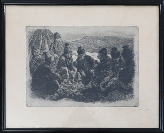 EMIL ÅBERG. etsning signerad,"Rådslaget". Konst - Grafik - Auctionet