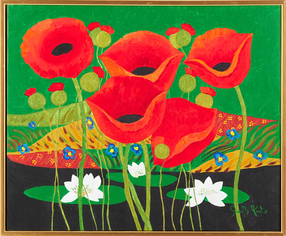 GUNILLA KUMLIN. Poppies and water lilies, oil on canvas, signed. Art ...