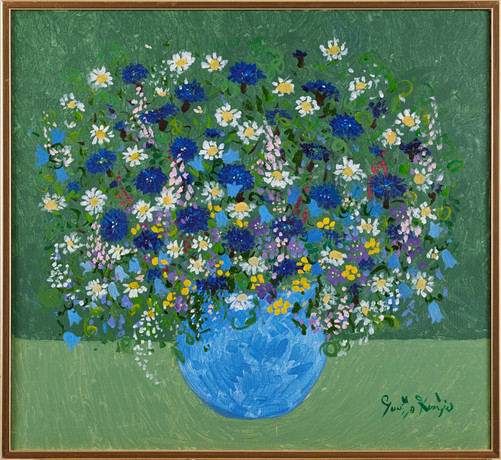 GUNILLA KUMLIN. flower still life with cornflower, oil on canvas ...