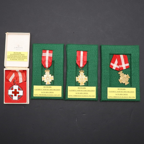 DENMARK: A COLLECTION OF THREE LONG SERVICE AWARDS AND A RED CROSS ...