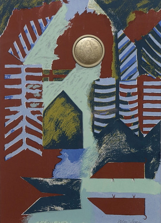 STEFAN TELEMAN. “Red cottage”, graphic sheet/mixed media, signed and ...