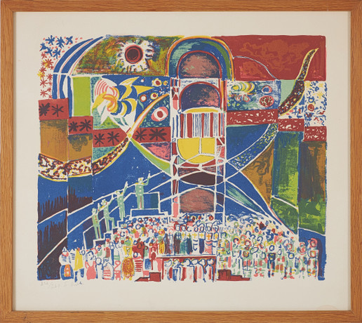 SVEN "X:ET" ERIXSON. Lithograph, “Ljusårsalen”, (from the opera Aniara ...