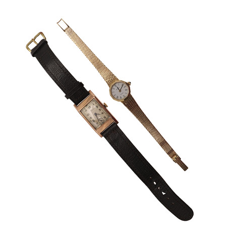 A 9CT GOLD CASED FREY WRISTWATCH & A 9CT GOLD CASED LADY'S ZENITH ...