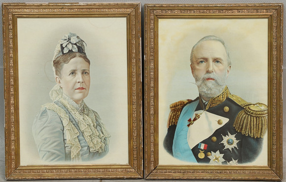 PRINT, 2 pcs. portraits of King Oscar II and Sophia of Nassau, early ...