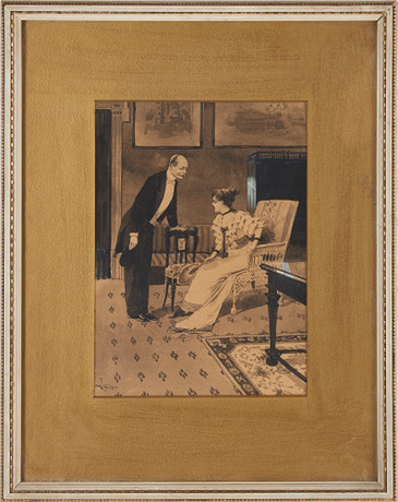 VICTOR "VICKE" ANDRÉN (1856-1930). Salon interior with man and woman ...