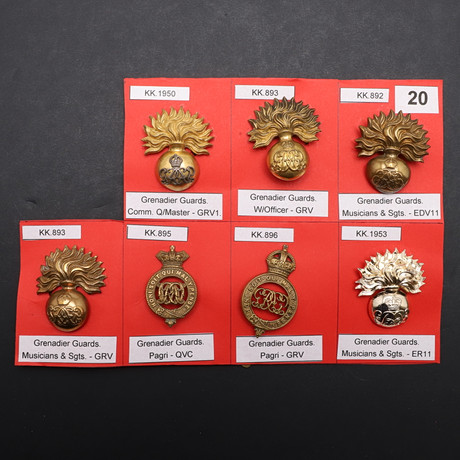 A COLLECTION OF SEVEN GRENADIER GUARDS CAP BADGES TO INCLUDE MUSICIANS ...