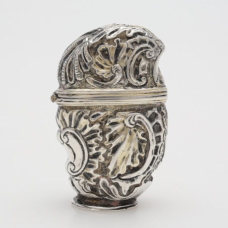 TROELS LARSEN LUND. OLKTBOX, ROCOCO HEADWATER EGG, SILVER 18TH CENTURY ...