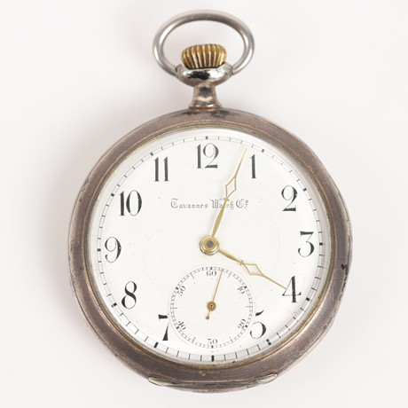 A silver pocket watch, Tavannes Watch Co, first half of the 20th ...