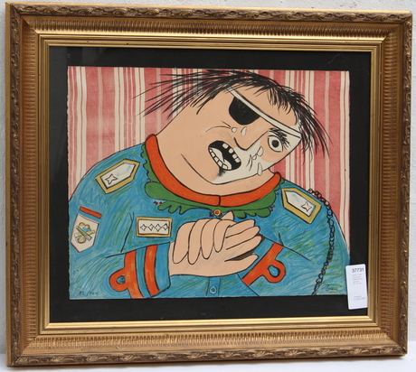 ENRICO BAJ. Color lithograph. Crying figure, signed, 82/100. Art ...