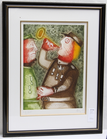 ENRICO BAJ. Color lithograph. Figure scene, signed, 59/75. Art ...