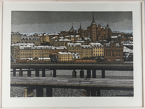 SVEN-OLOV EHREN. Stockholm motif, color lithography, signed and dated ...