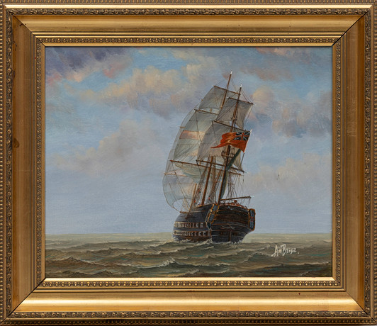 JOHN AMBROSE. Frigate at sea, oil on canvas, signed. Art - Paintings ...