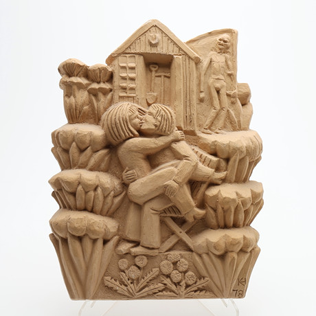 KRISTIAN HOLMQVIST. WALL RELIEF, EARTHENWARE, COURTING COUPLE, 1978 ...